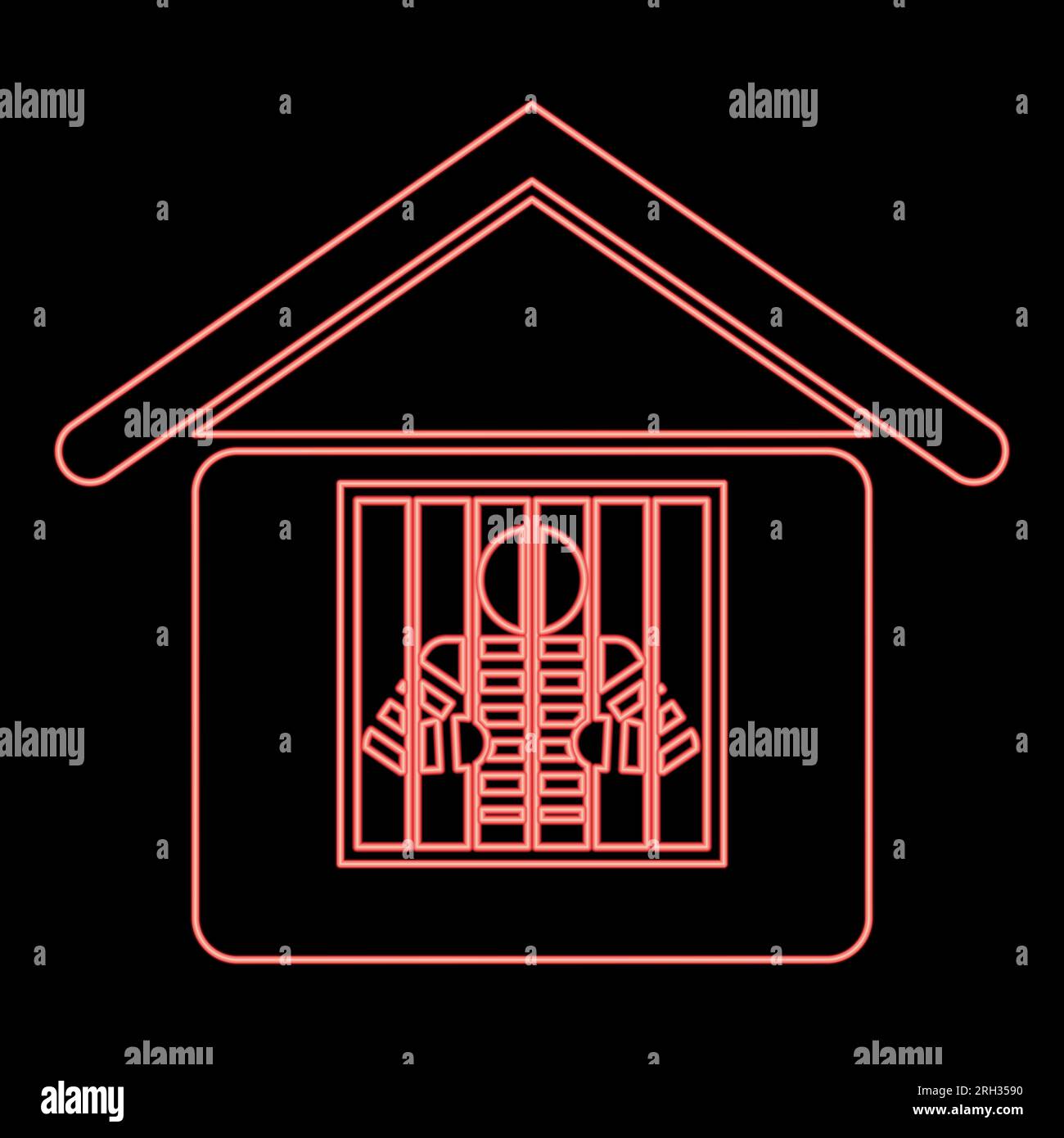 Neon prisoner in prison building red color vector illustration image ...