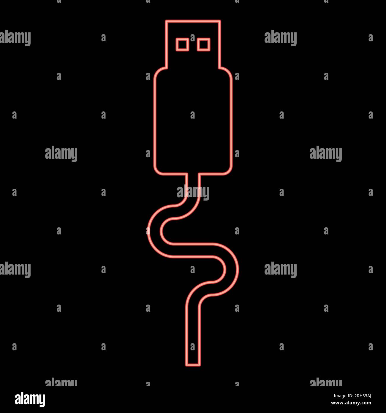 Neon uSB cable connector type A data red color vector illustration ...