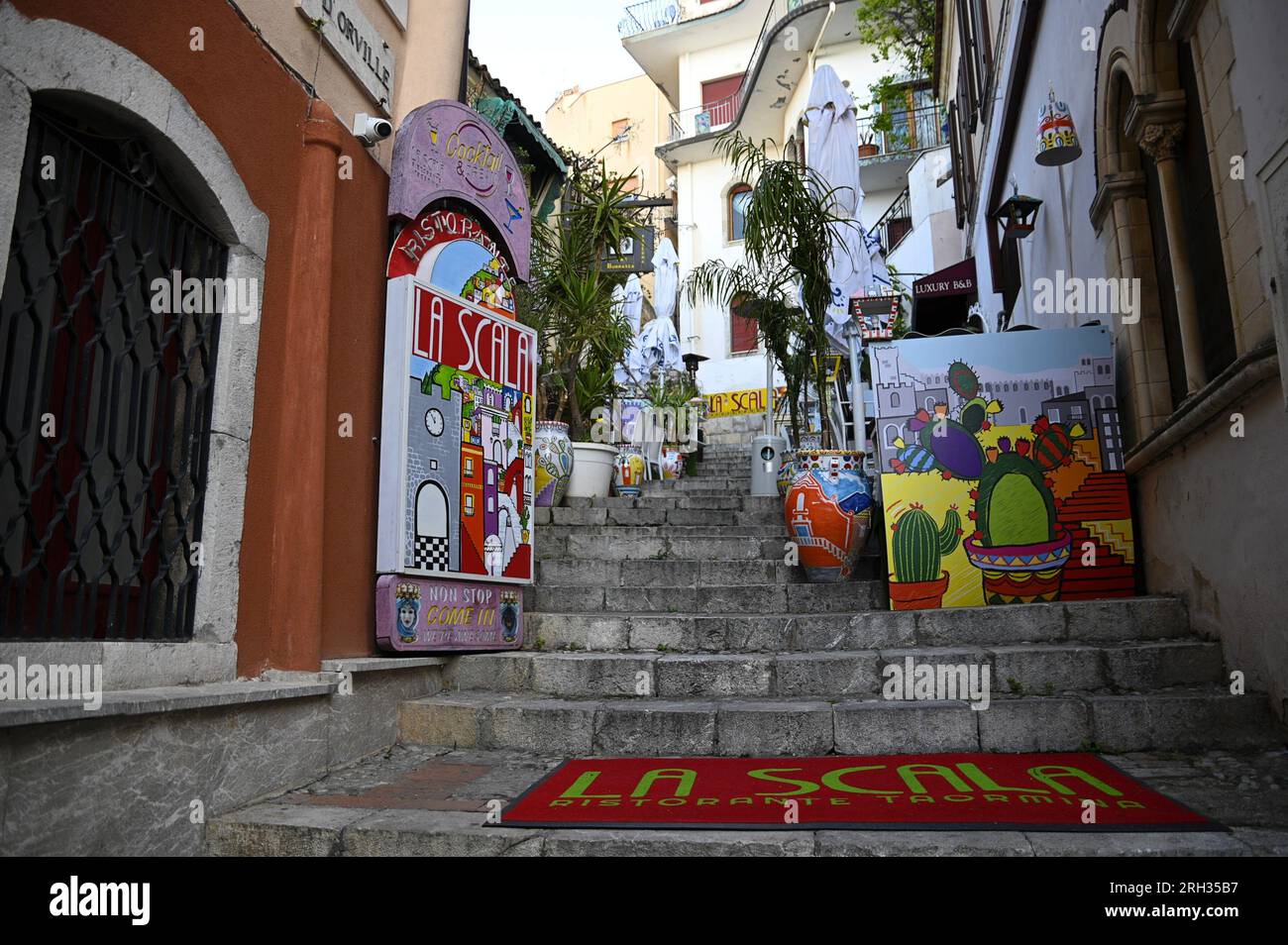 Landscape with scenic exterior view of La Scala a traditional Sicilian ...
