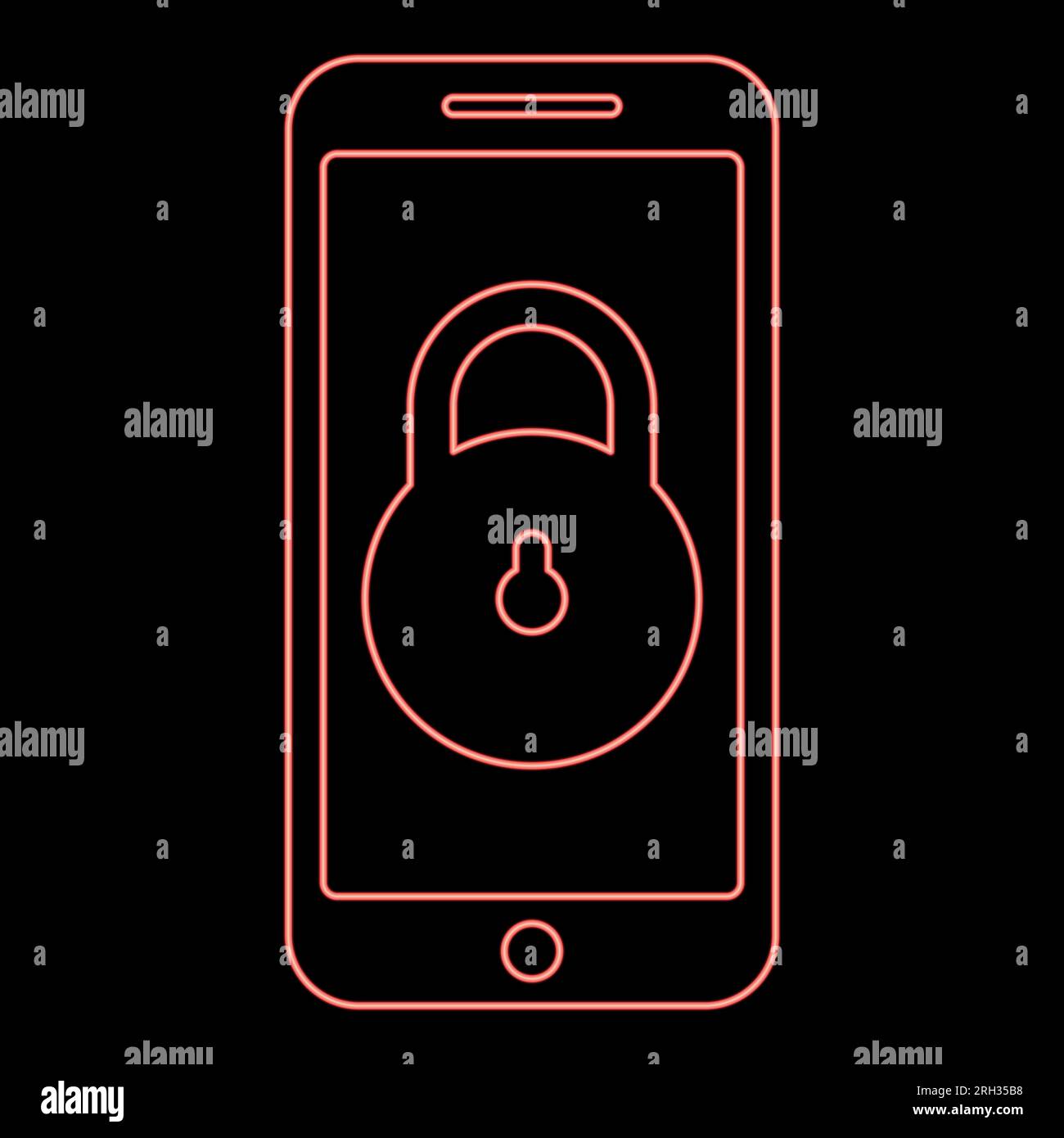 Neon smartphone lock personal data security cyber access concept phone ...