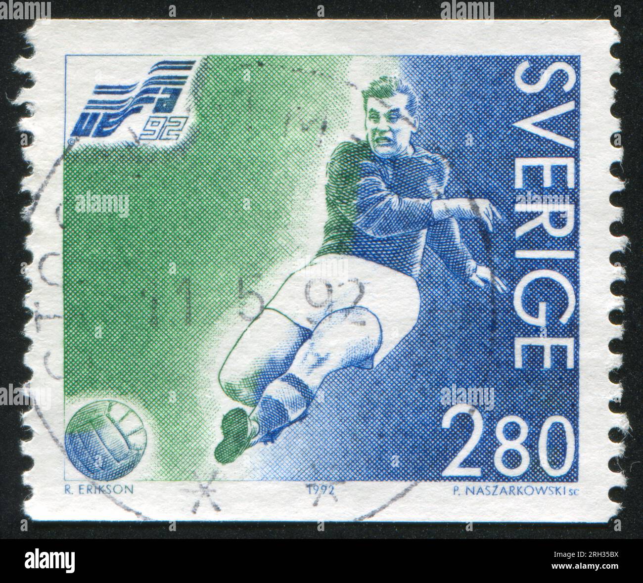 SWEDEN - CIRCA 1992: stamp printed by Sweden, shows European Soccer ...
