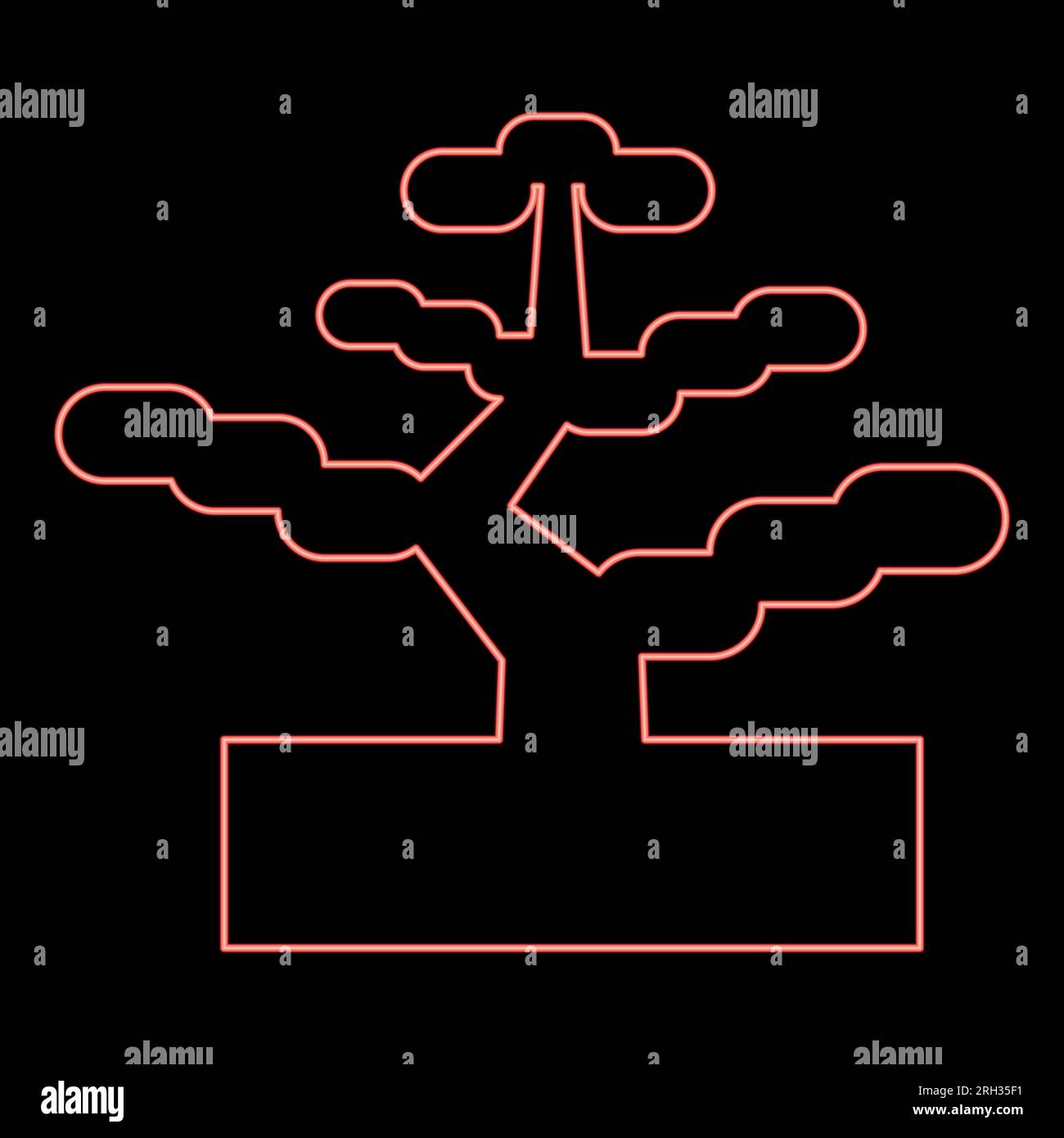 Neon bonsai pine tree garden concept plant japanese red color vector ...