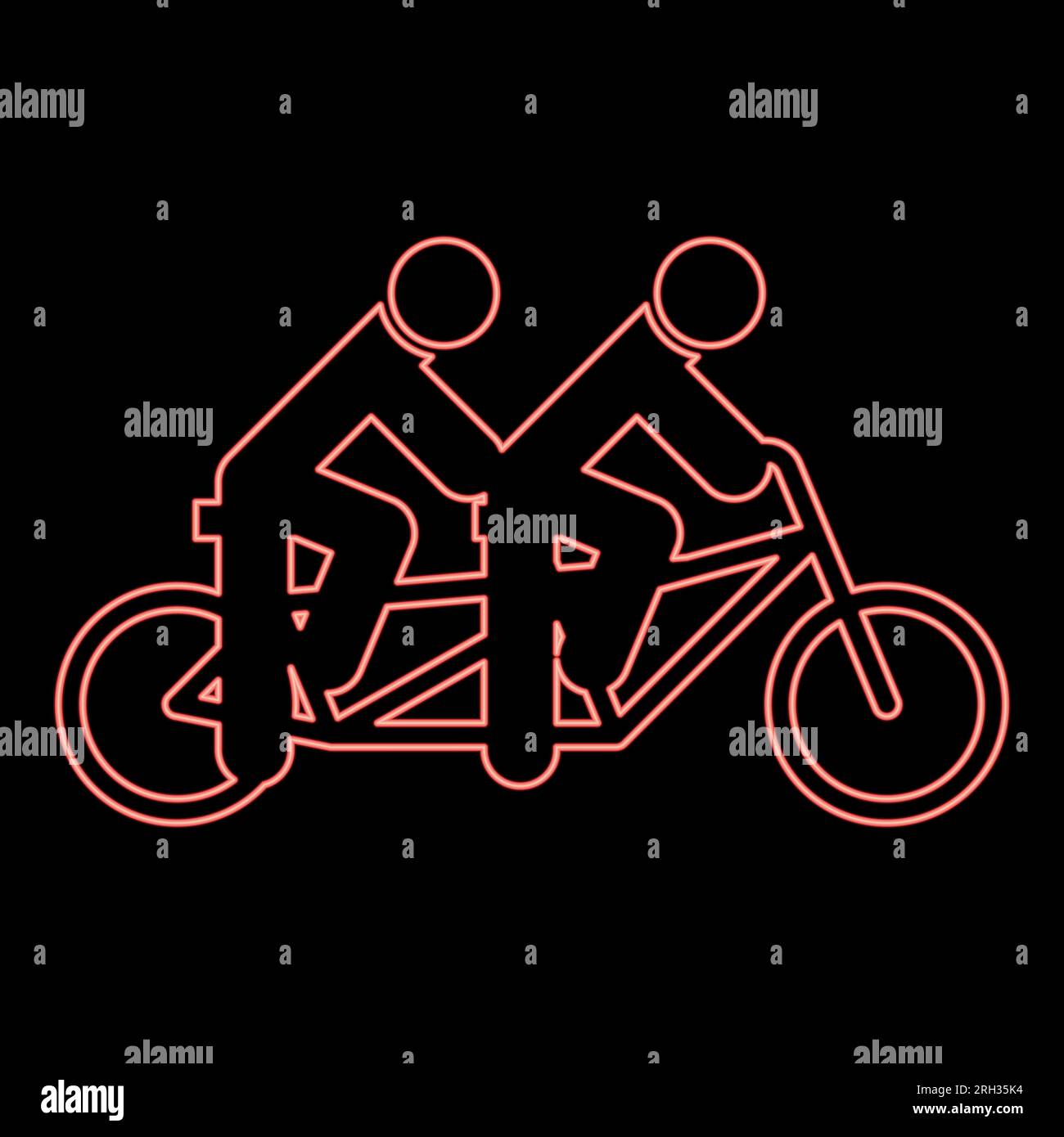 Neon two people on tandem bicycle ride together bike team concept ...