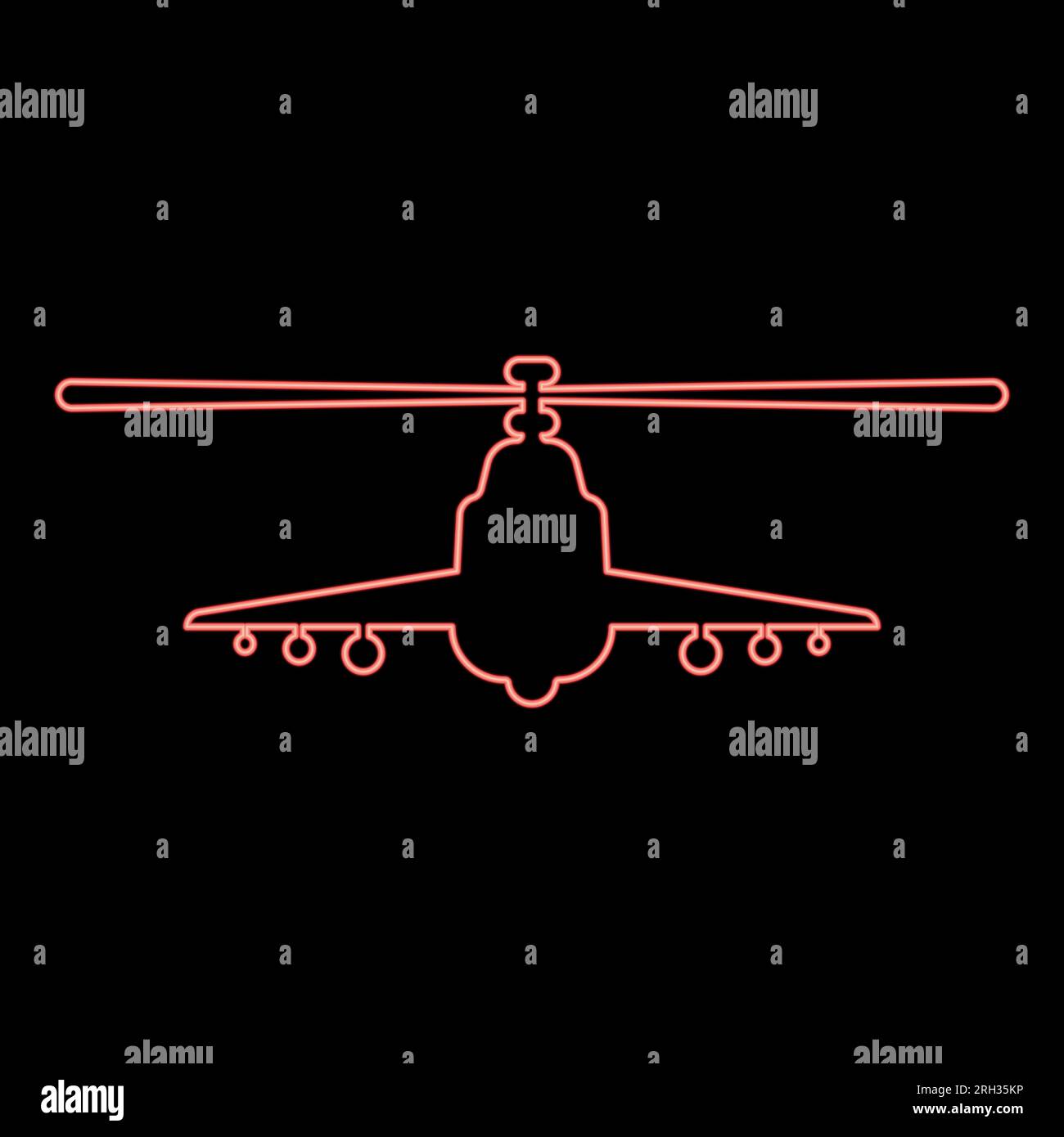 Neon combat helicopter attack military concept view front red color ...