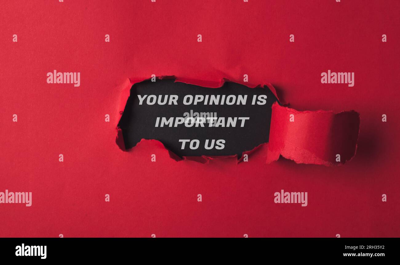text Your opinion is important to us on a black background with red ...