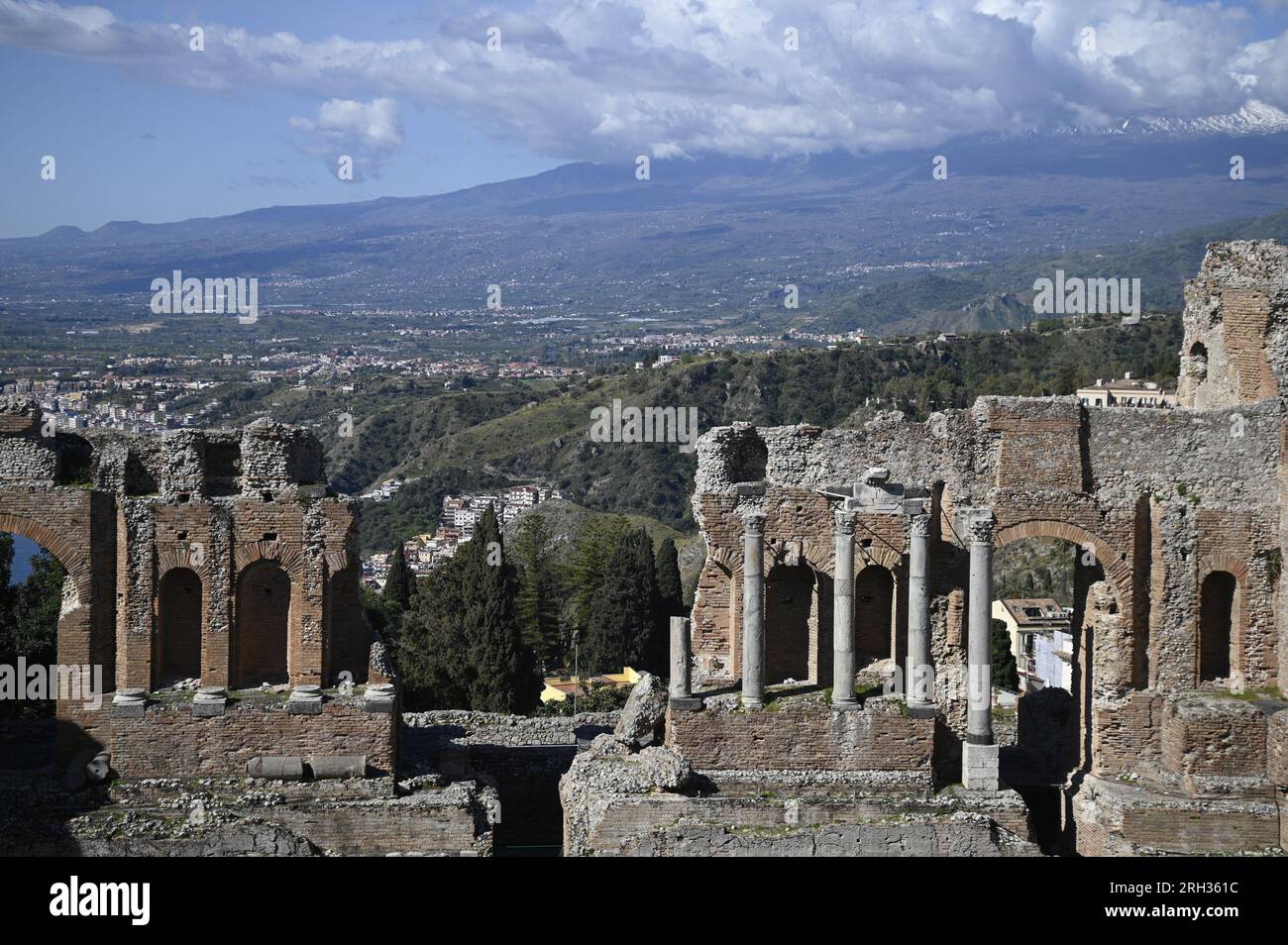Landscape with scenic view of the Greco Romano Teatro Antico di ...