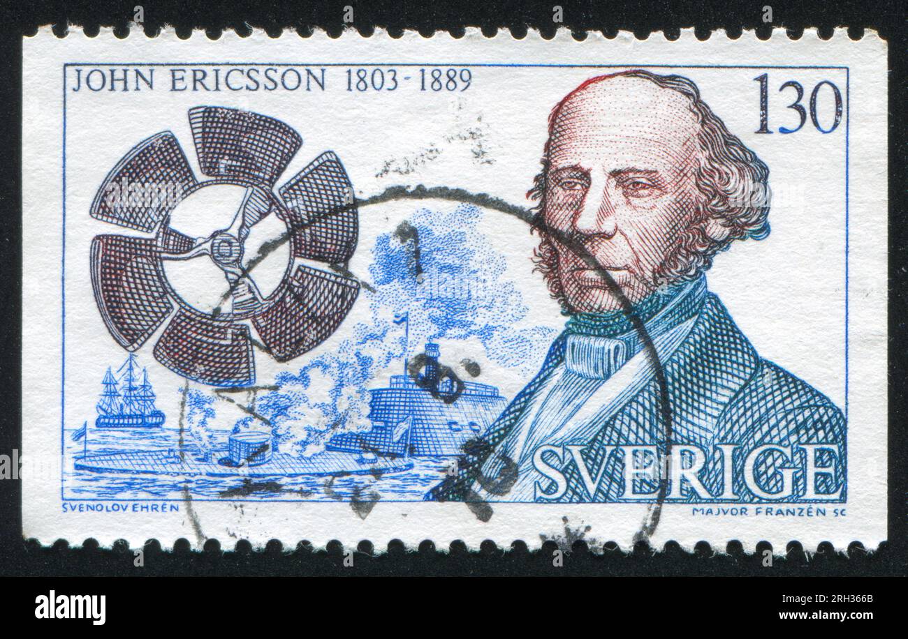 SWEDEN - CIRCA 1976: stamp printed by Sweden, shows John Ericsson, ship ...