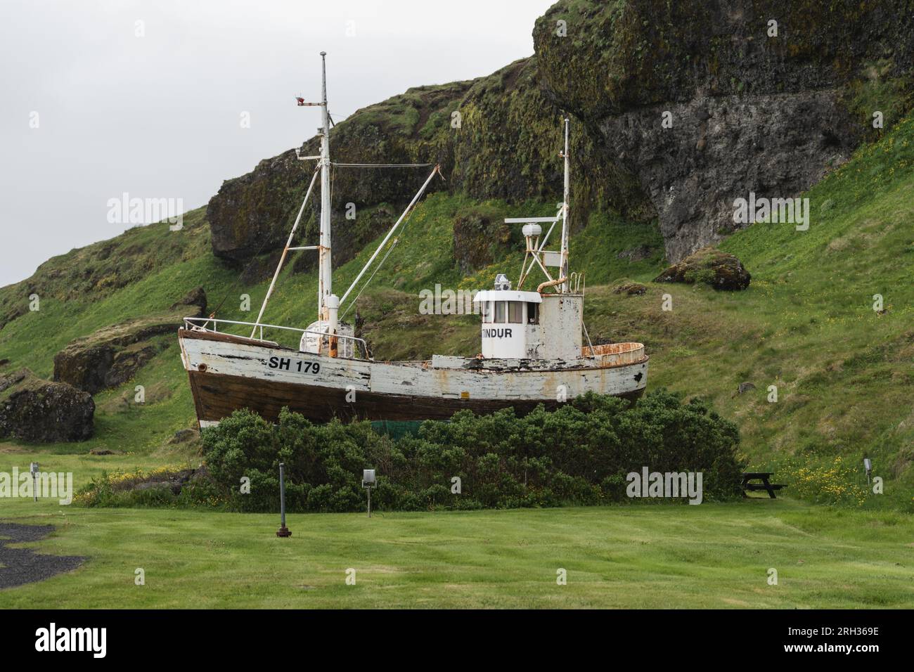 Olafsvik, Iceland - July 2, 2023 23: Old oak wooden boat shipwreck ...