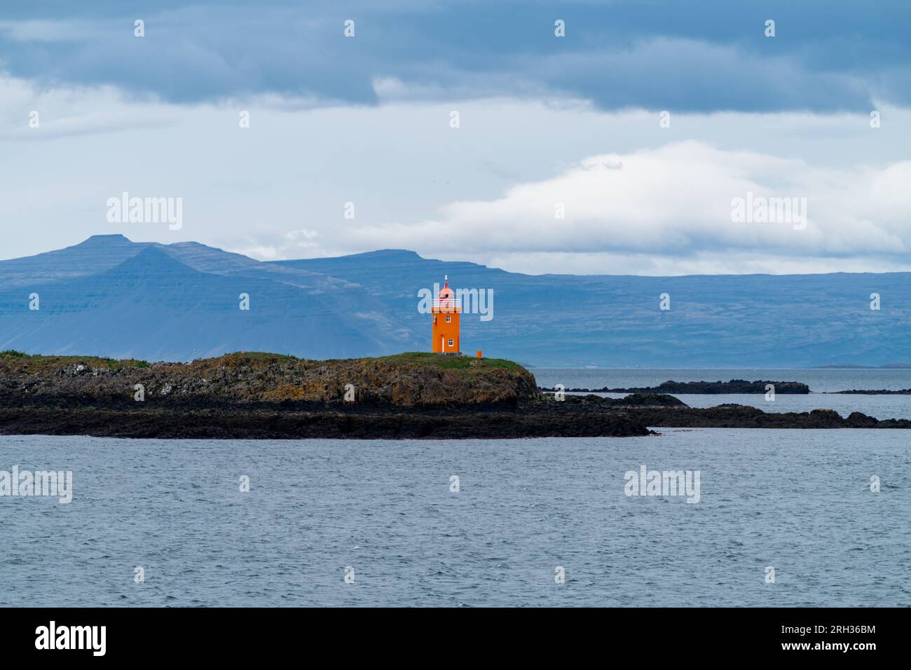 Klofningur Lighthouse, in the Breidafjordur Bay near Flatey Island ...