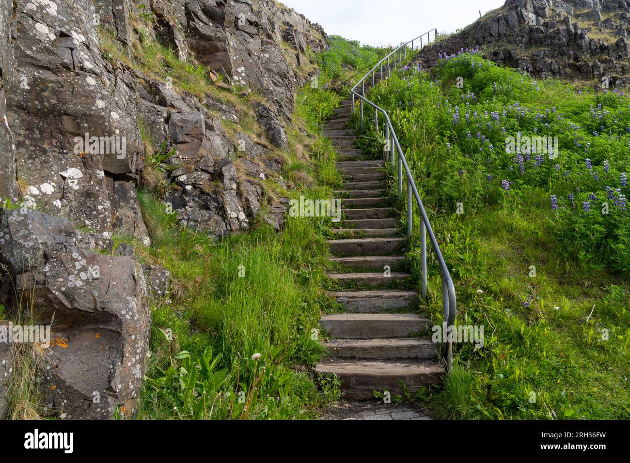 Trail of steps leading up the hill to Sugandisey Island Lighthouse in ...
