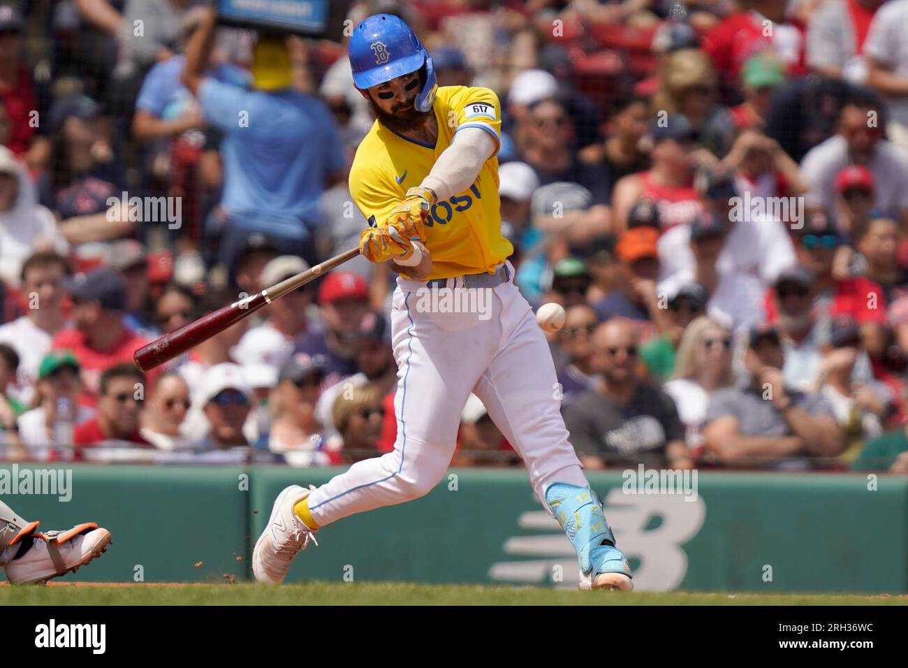 Boston Red Sox's Connor Wong hits an RBI triple in the second inning of ...