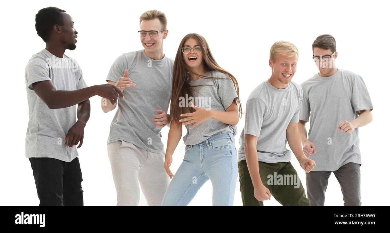 in full growth. group diverse of lively young people . isolated on ...