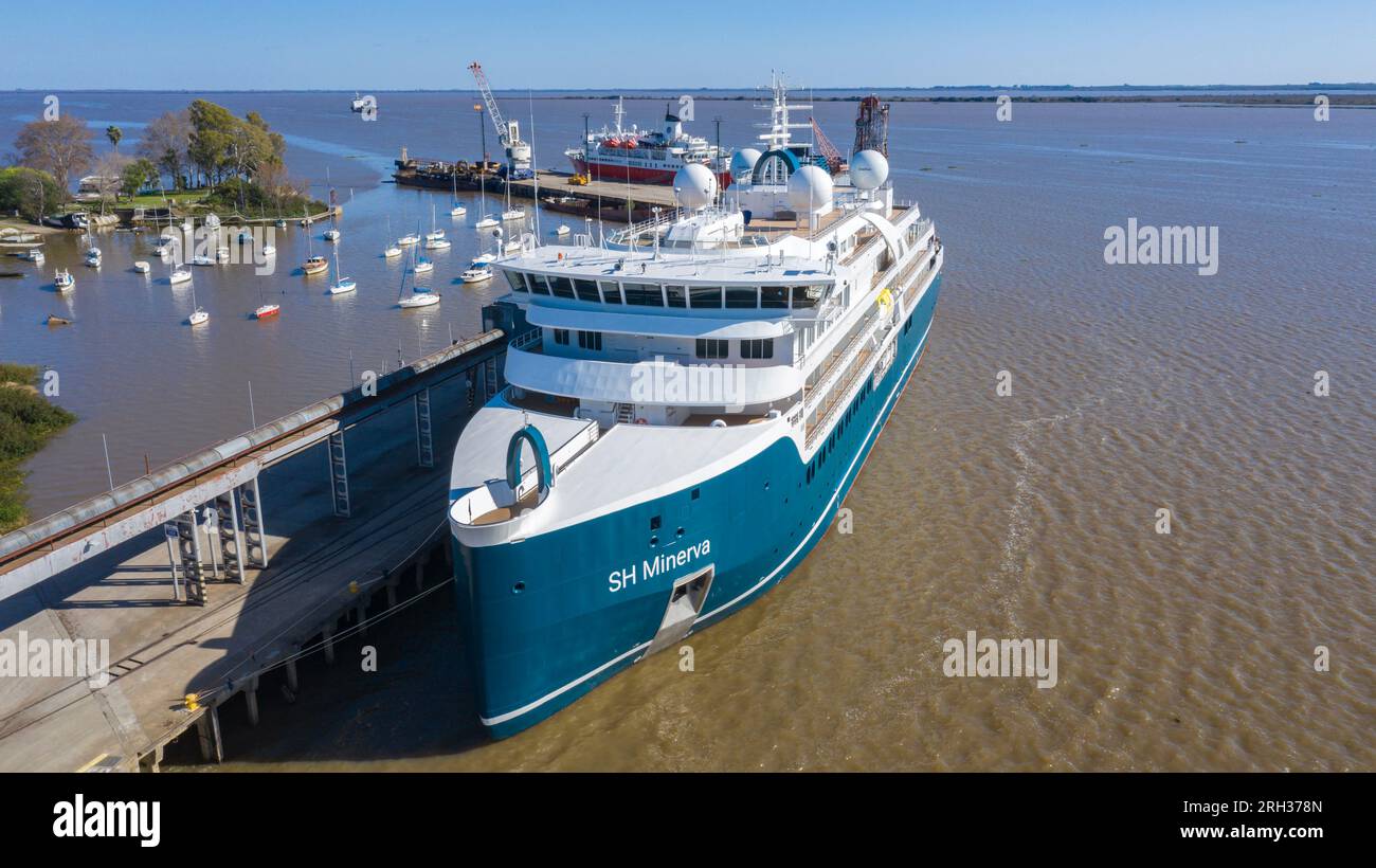 Expedition ship SH MINERVA moored alongside in port of Fray Bentos ...