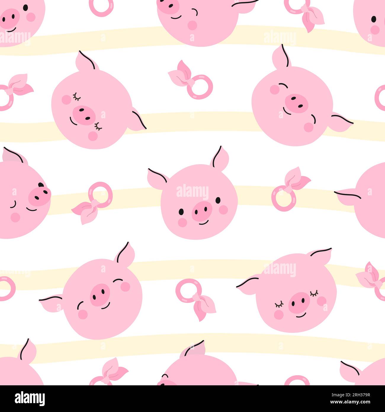 Pig seamless pattern. Piglet faces wallpaper, cute pigs avatars ...