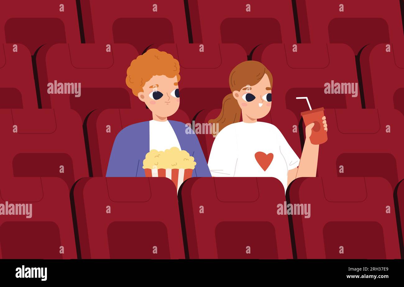 Couple in cinema, movie theater dating. Boy with girlfriend watch film ...
