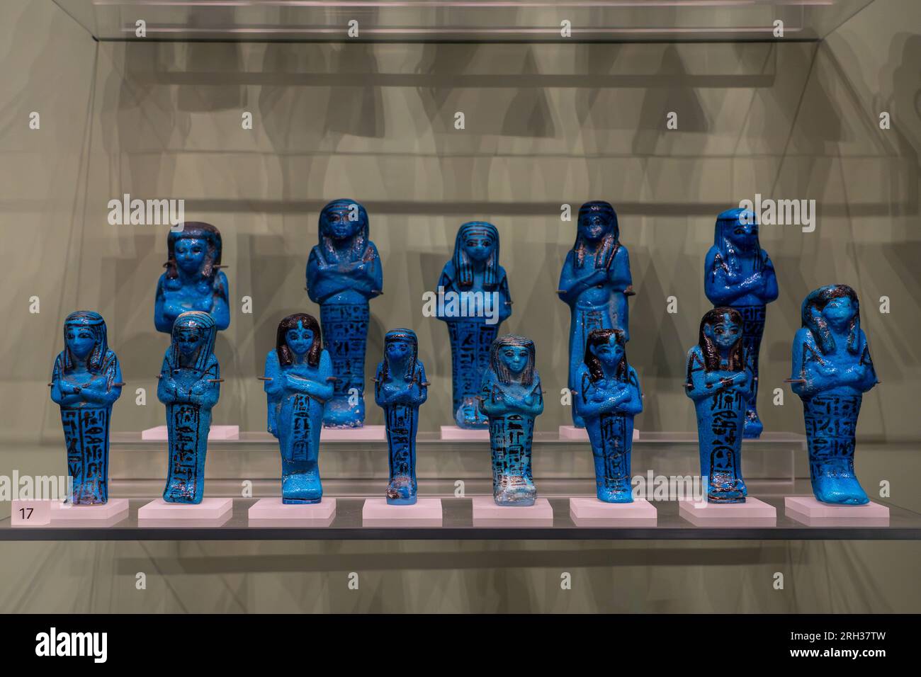 Blue faience shabti on display at the Ashmolean Museum, Oxford, UK ...