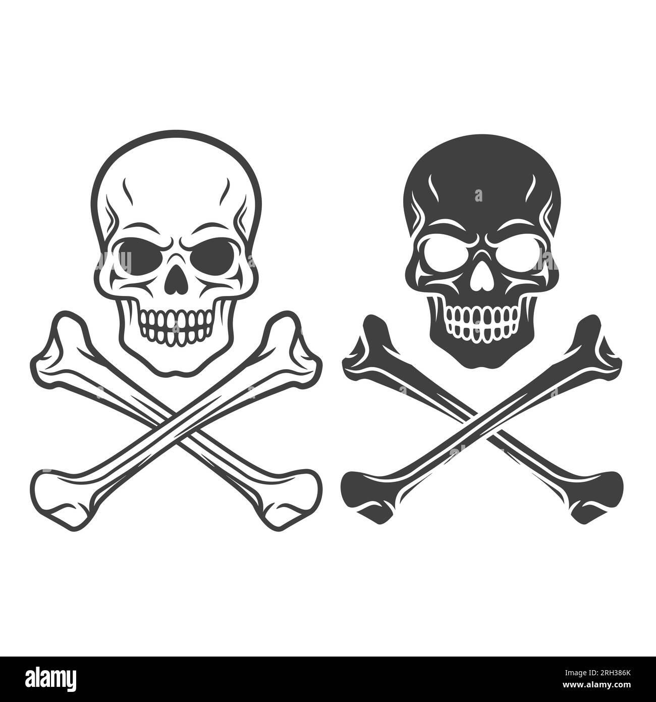 Vector Black and White Skull and Crossbones Icon Set Isolated. Skulls ...