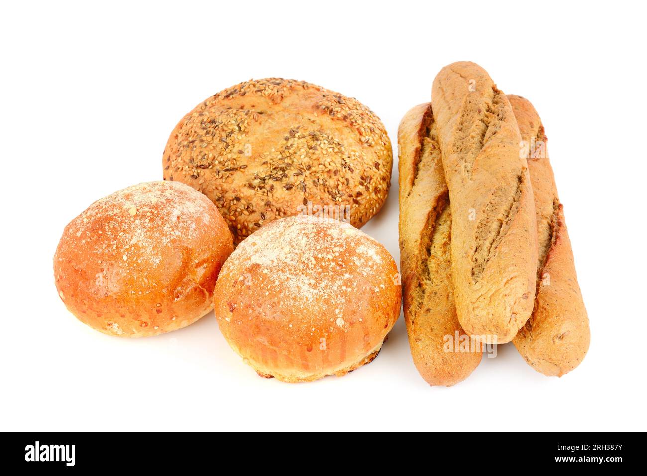 Various of bread and bakery products isolated on white background Stock ...