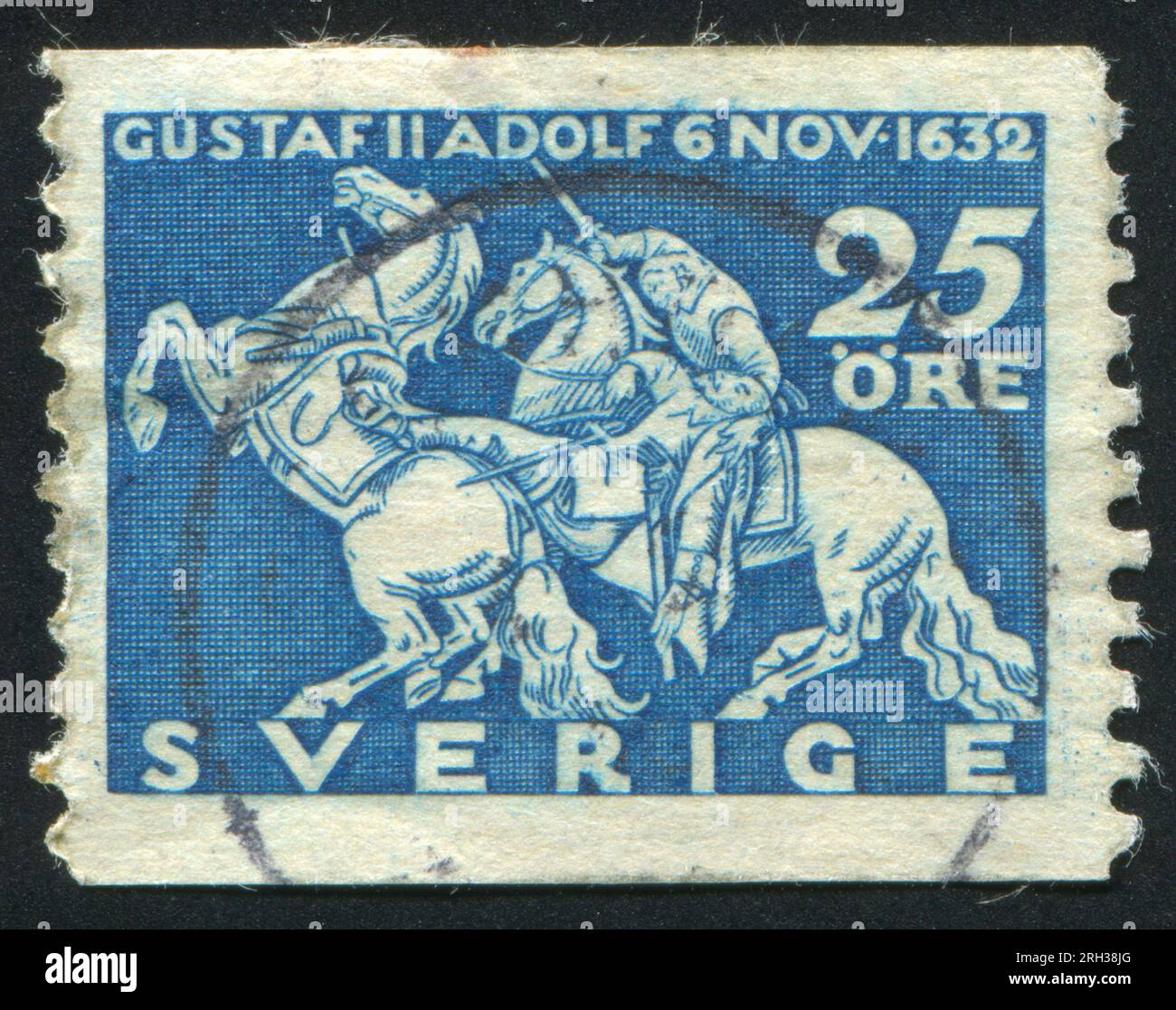 WEDEN - CIRCA 1932: stamp printed by Sweden, shows Death of Gustavus ...
