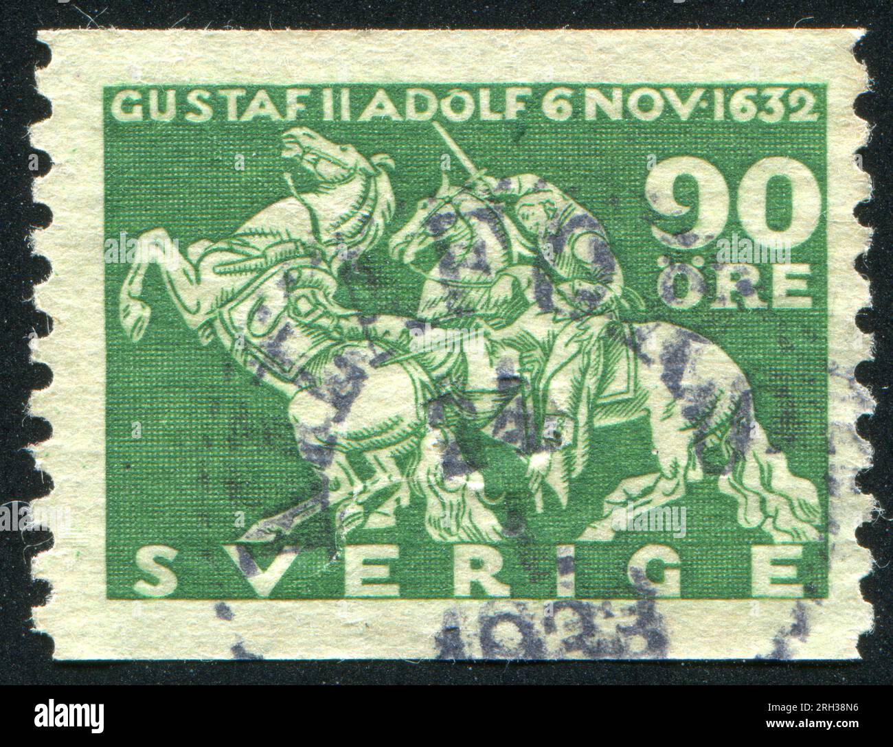 WEDEN - CIRCA 1932: stamp printed by Sweden, shows Death of Gustavus ...
