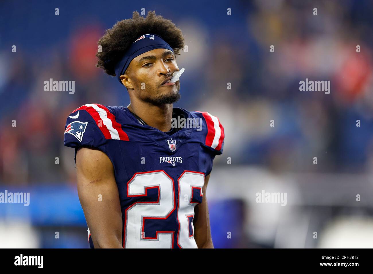 New England Patriots cornerback Shaun Wade (26) reacts following an NFL ...