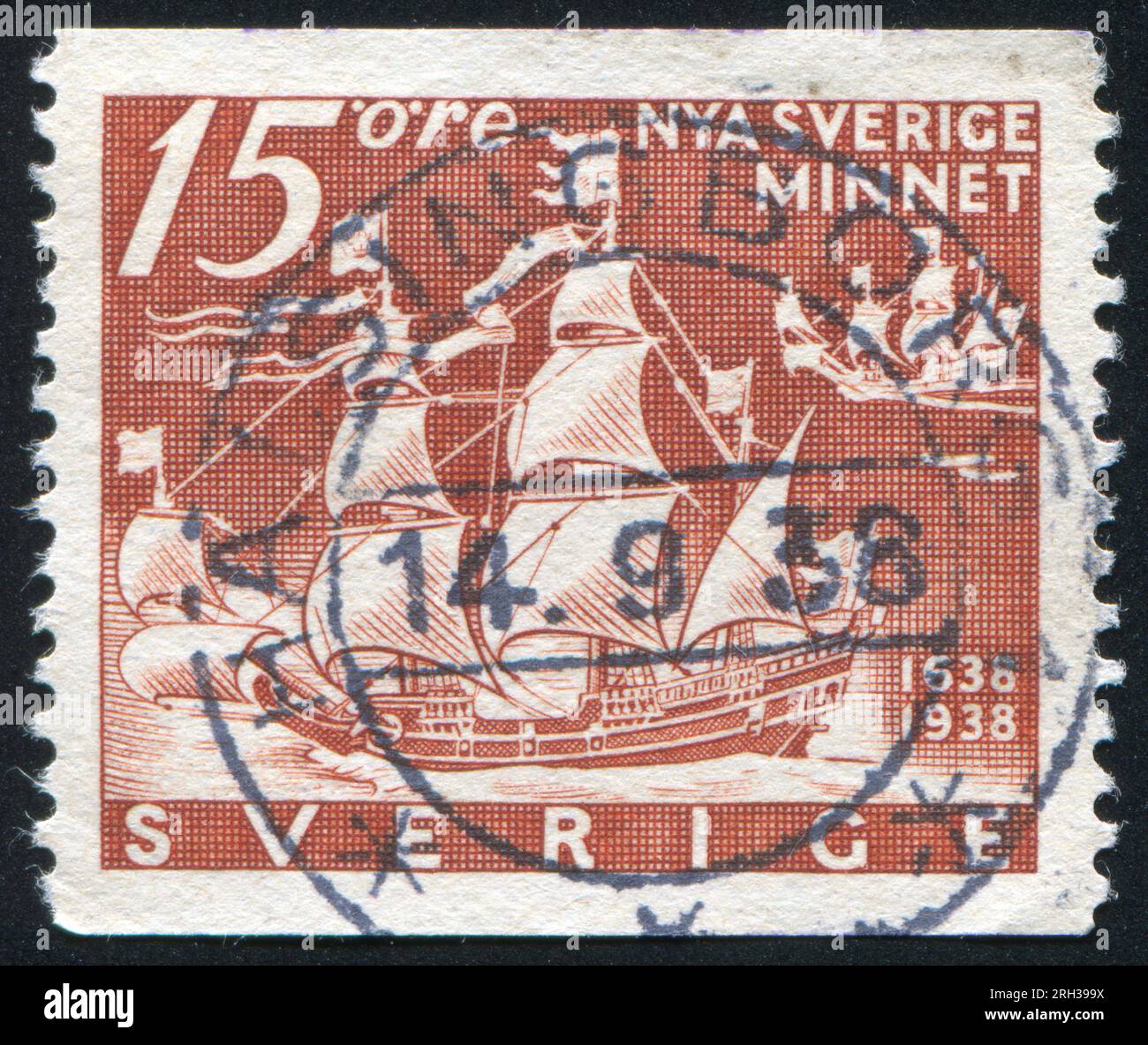 SWEDEN - CIRCA 1938: stamp printed by Sweden, shows Kalmar Nyckel ...