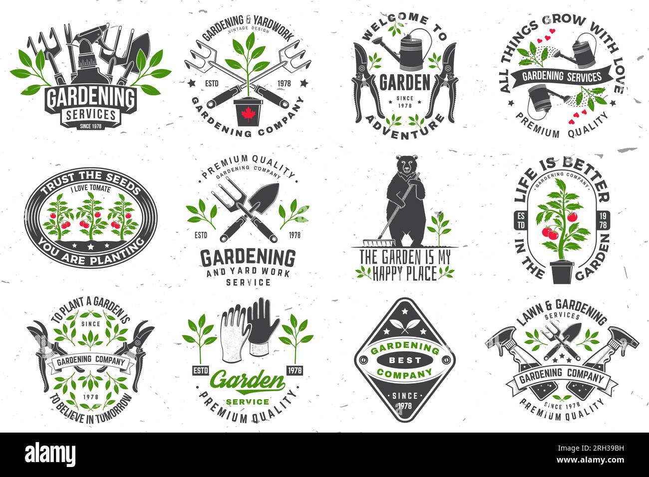 Set of gardening and yard work services emblem, label, badge, logo ...