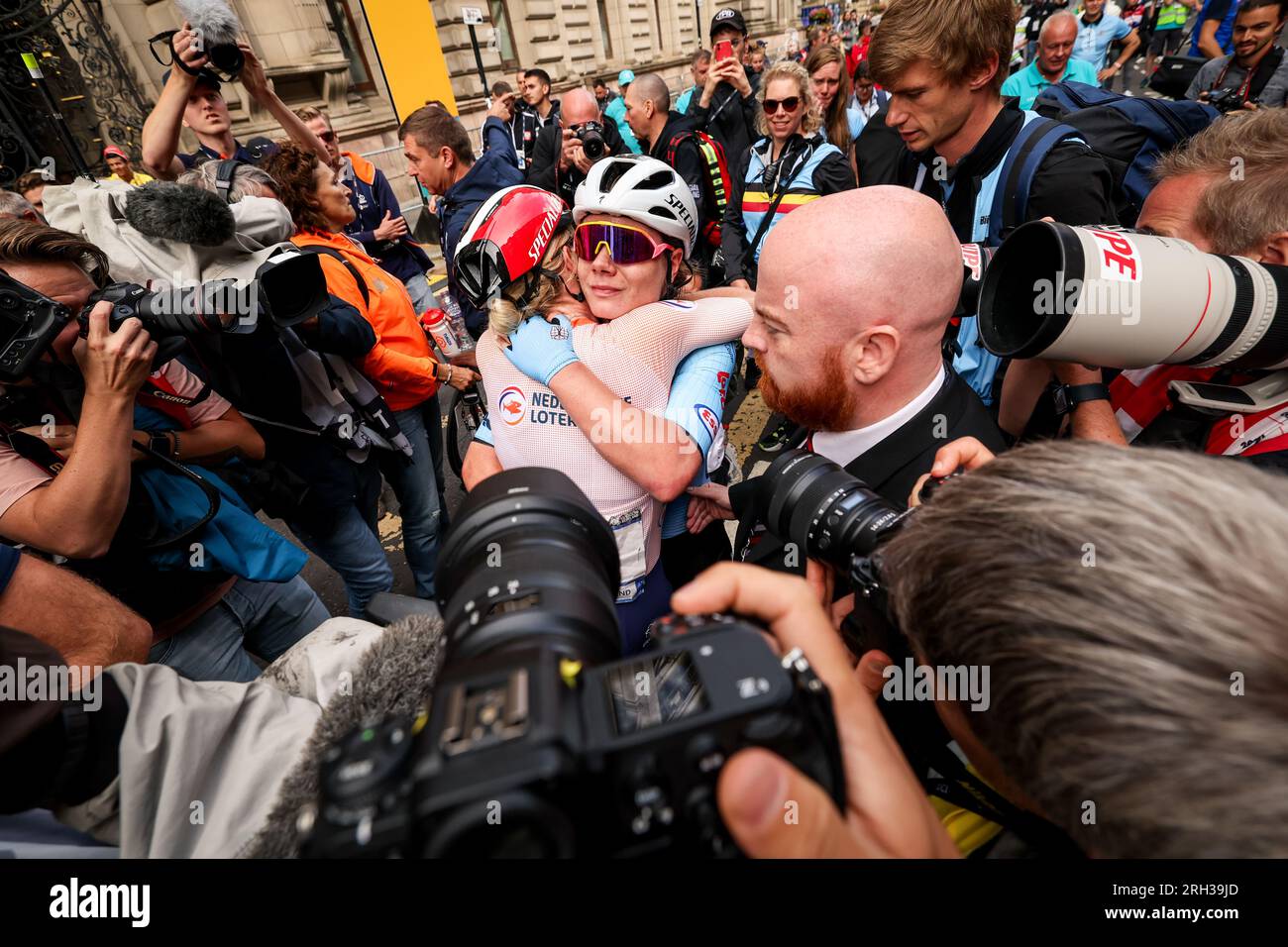 Glasgow, UK. 13th Aug, 2023. Belgian Lotte Kopecky of SD Worx and Dutch Demi Vollering of SD ...