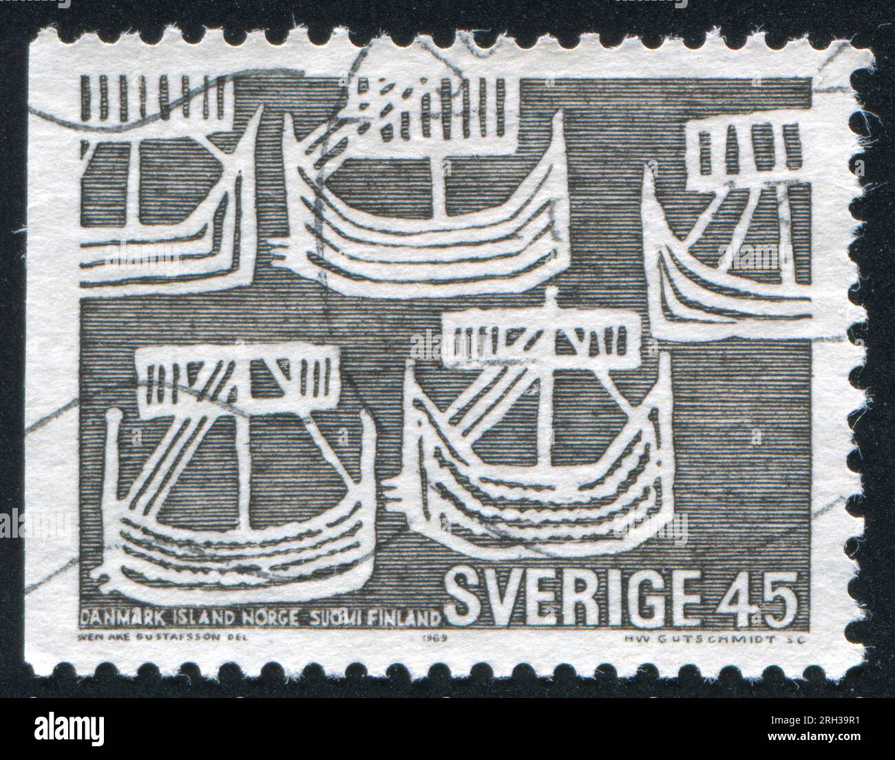 SWEDEN - CIRCA 1969: stamp printed by Sweden, shows Five Ancient Ships ...