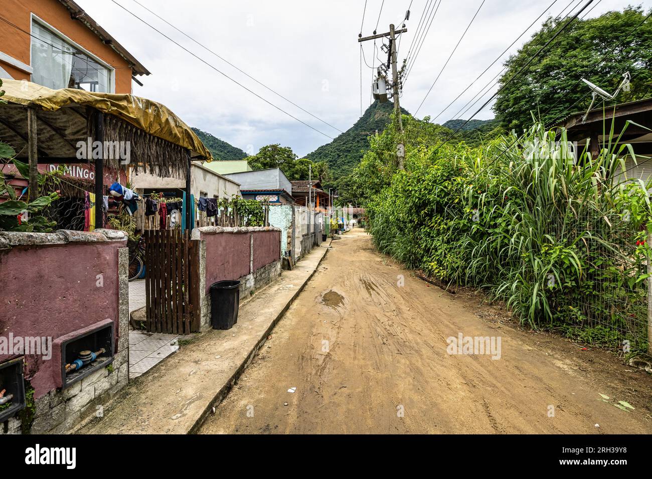 Vila do Abraao town at Ilha Grande island with beautiful houses and ...