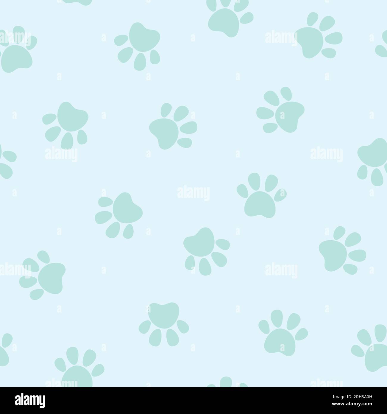 Cute seamless pet paw pattern. Cat or dog footprint on blue background ...