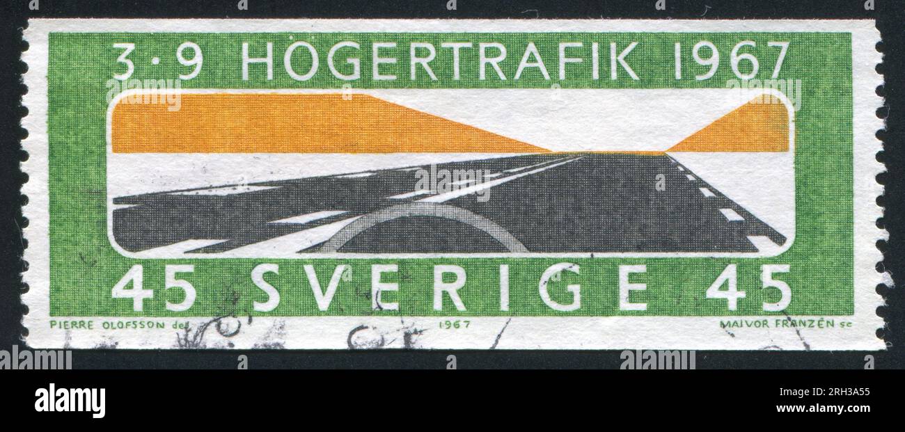 SWEDEN - CIRCA 1967: stamp printed by Sweden, shows Right hand Driving ...