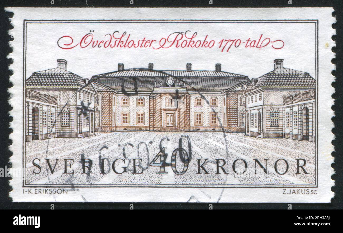 SWEDEN - CIRCA 1990: stamp printed by Sweden, shows Ovedskloster Palace ...