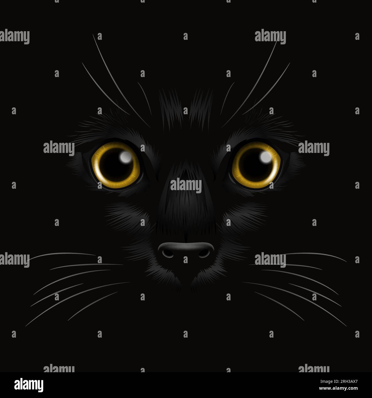 Vector 3d Realistic Yellow Cats Eye of a Black Cat in the Dark, at ...