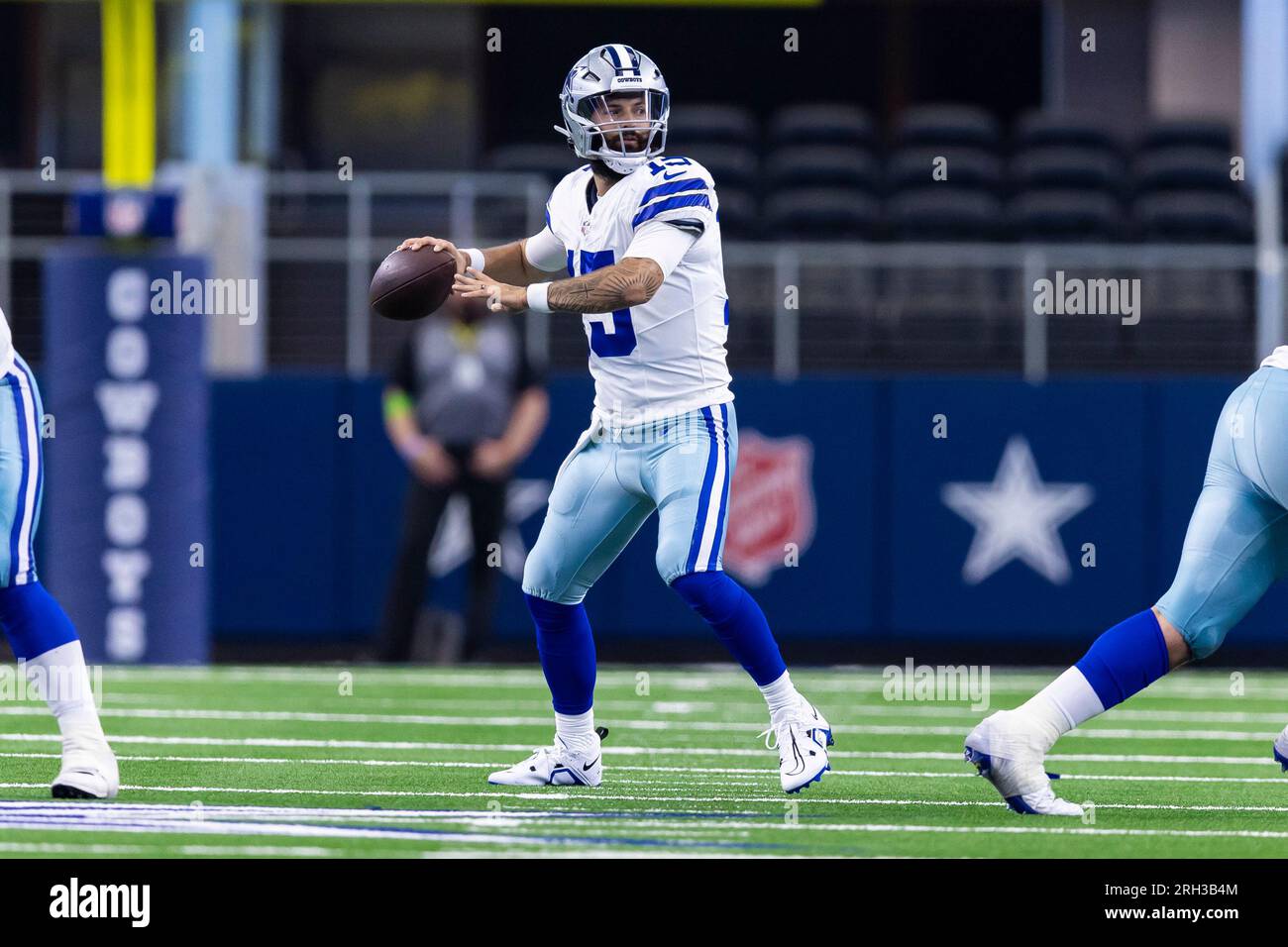 Dallas Cowboys quarterback Will Grier (15) throws during the first half ...