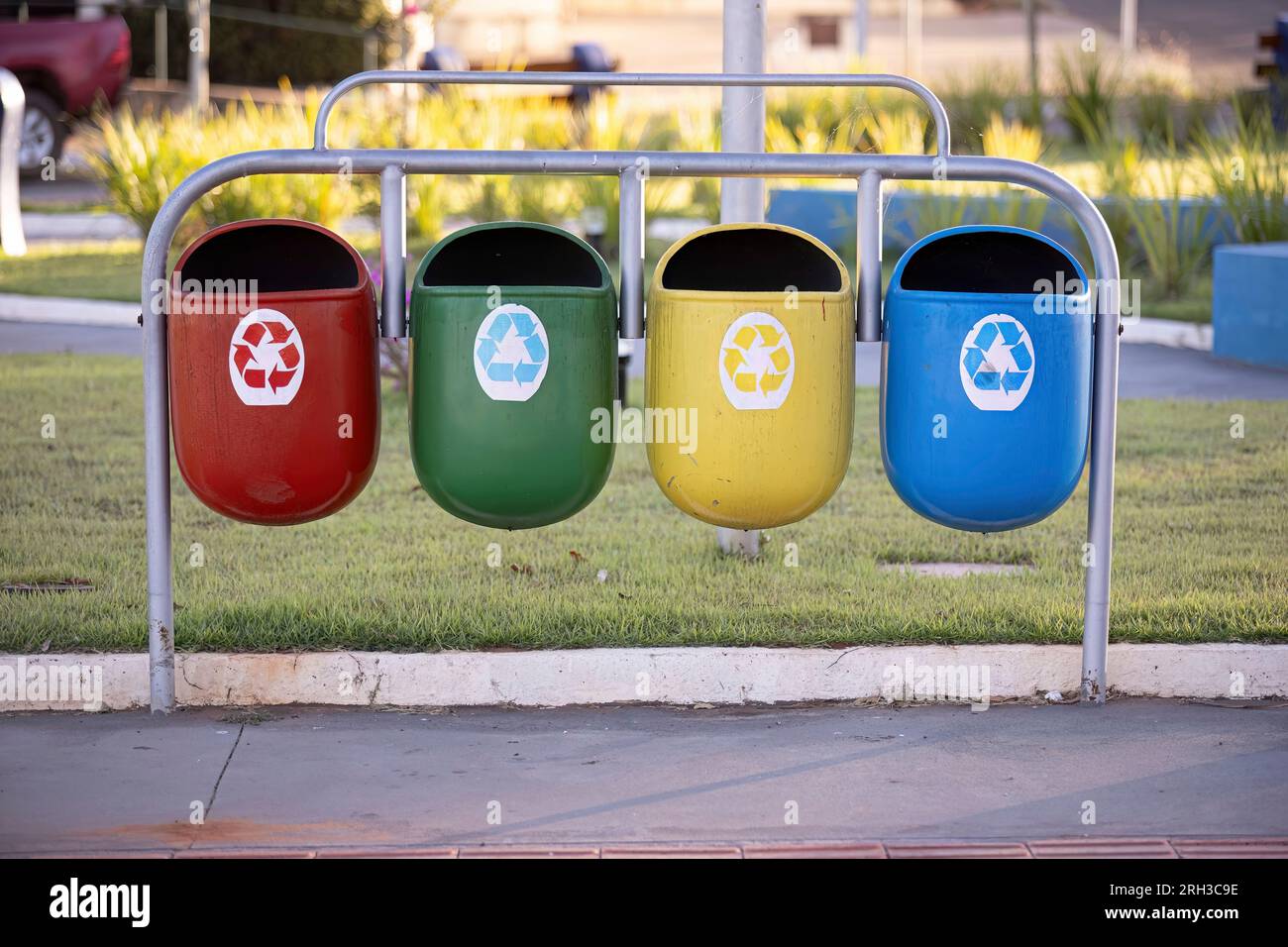 close up of colorful bins for selective garbage collection for ...