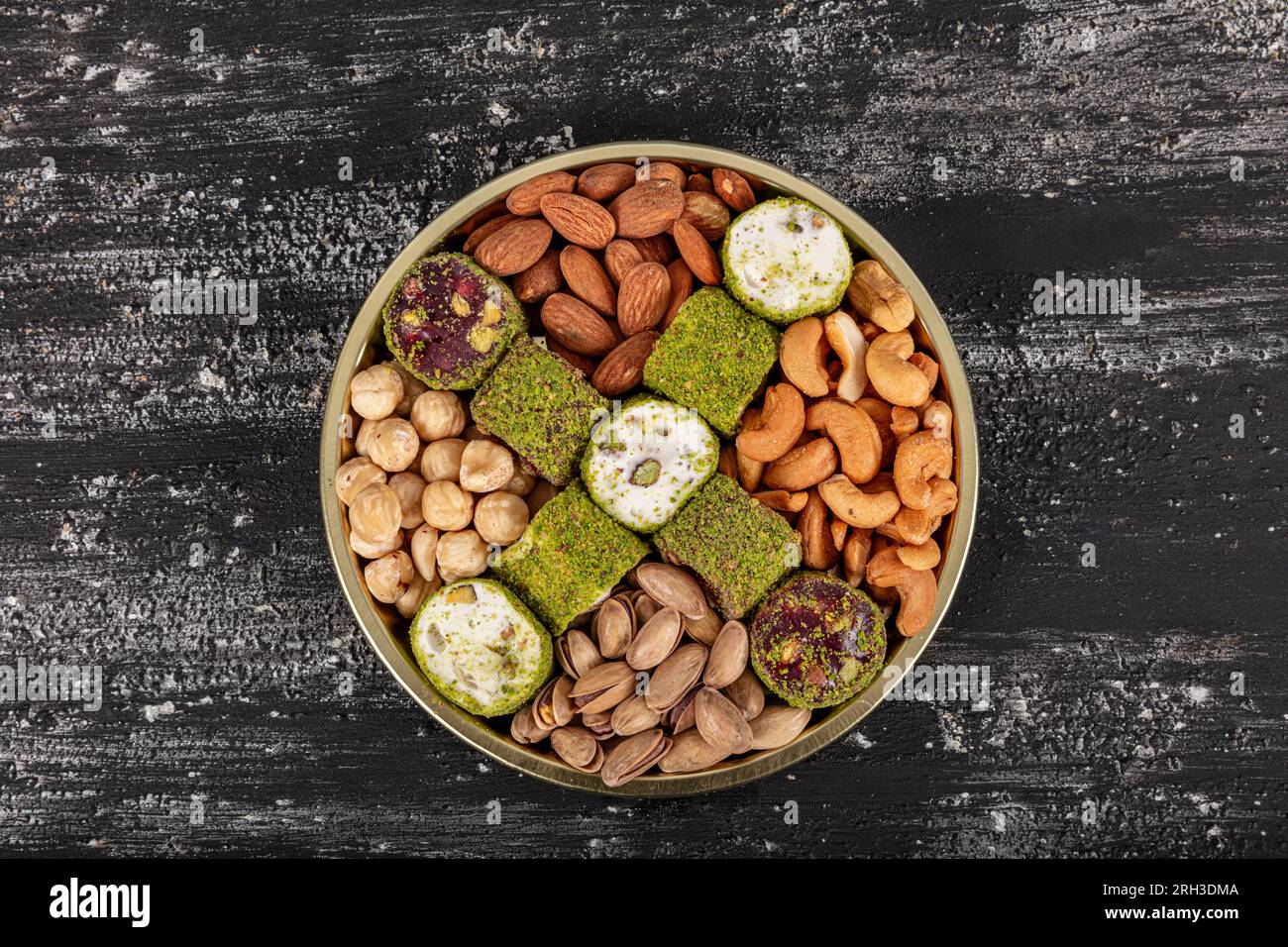 Mixed Nuts. Various nuts, pistachios, almonds, Turkish delight and ...