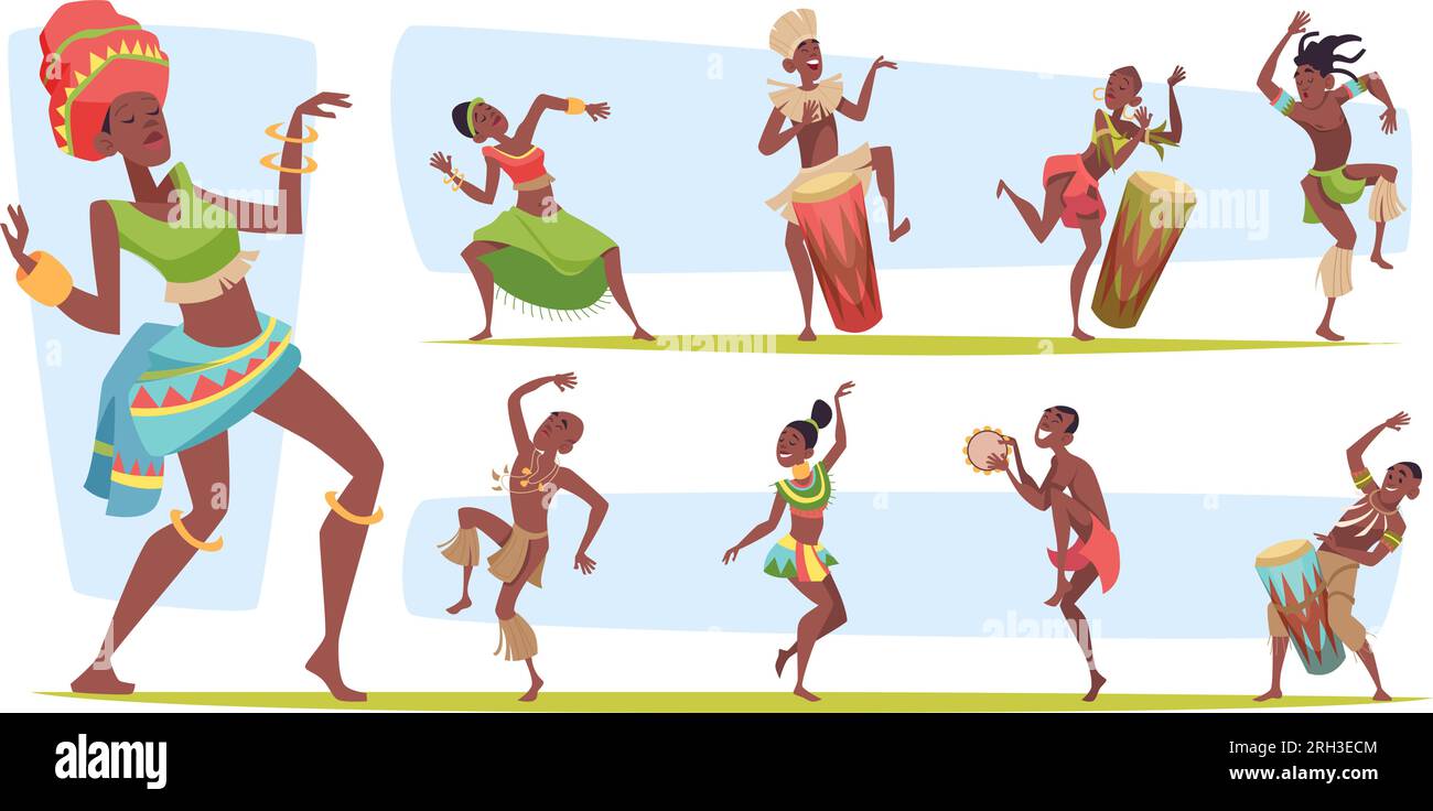 African people. Tribal dancers in different poses exact vector african characters Stock Vector ...