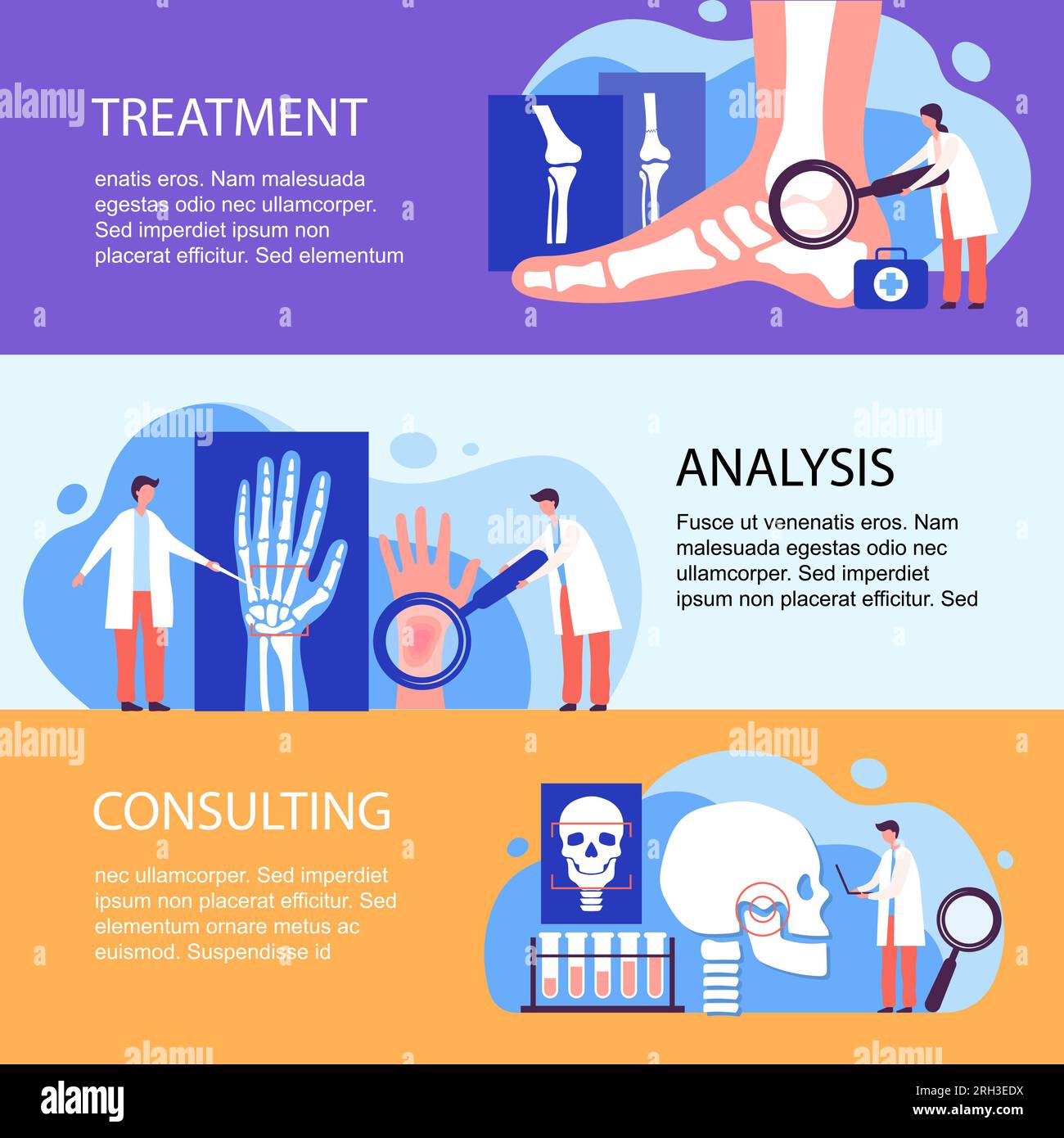 Medical banners. Scan human bones and organs. Vector print design ...