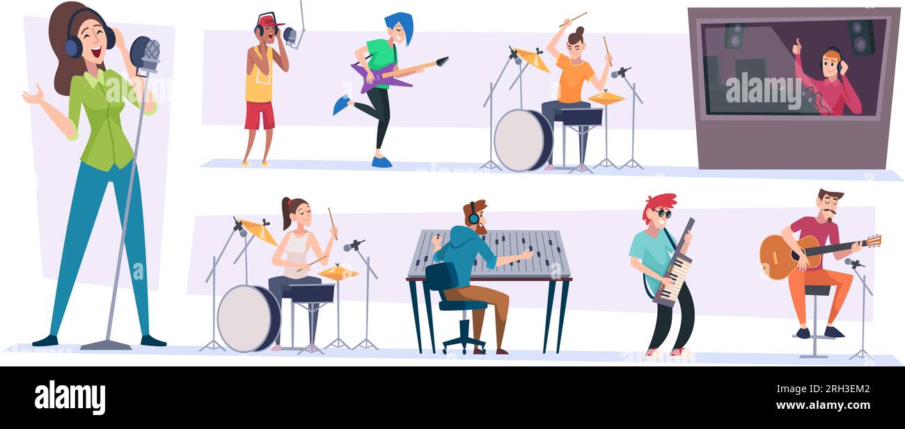 Sound studio. Music production room with singers exact vector ...