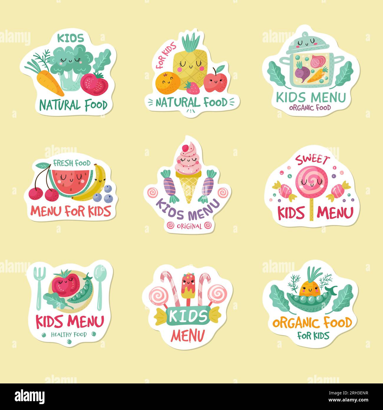 Kids menu. Badges with place for text restaurant childrens menu recent ...