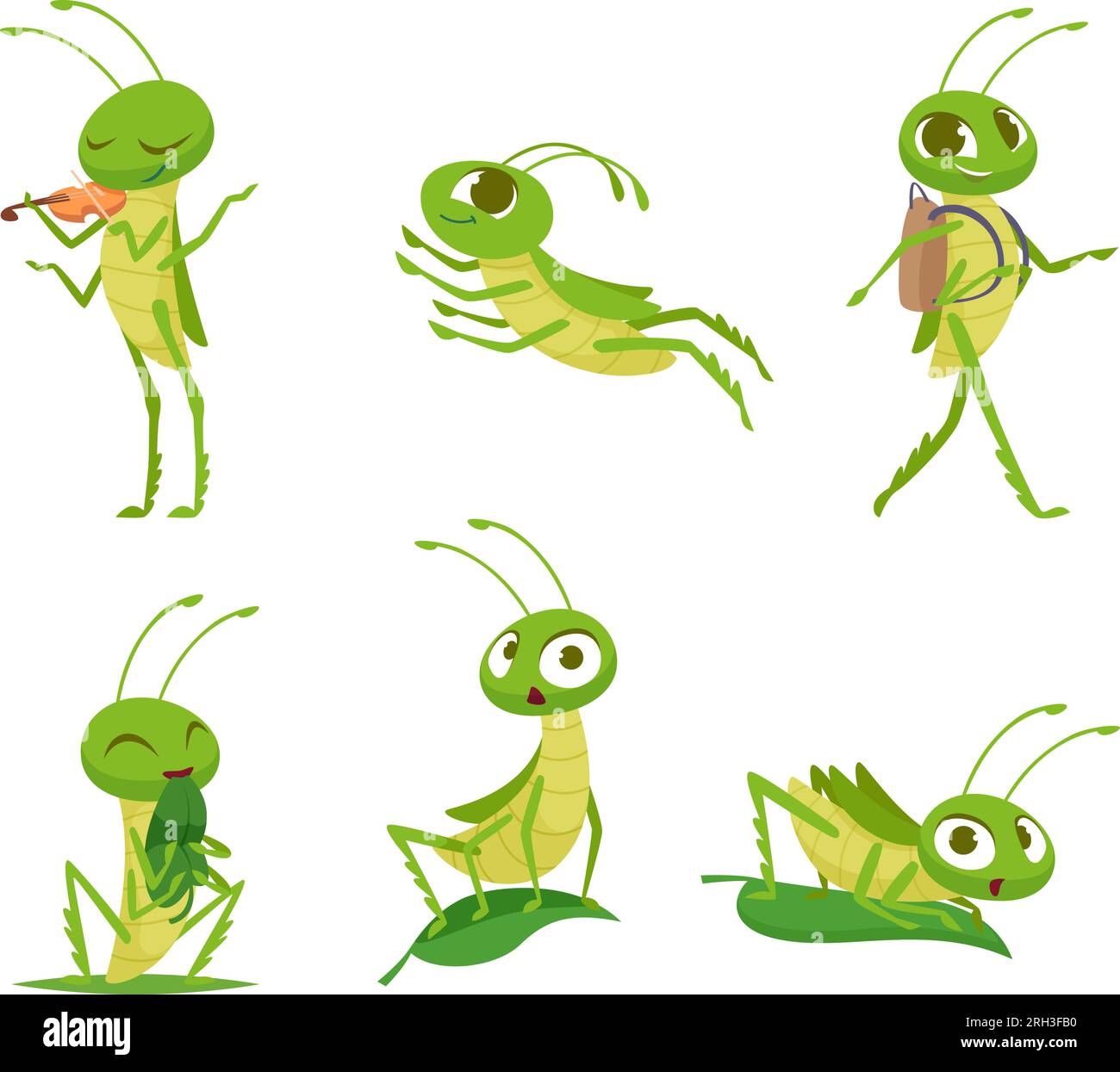 Grasshopper. Cute cartoon insects in action poses exact vector set of ...