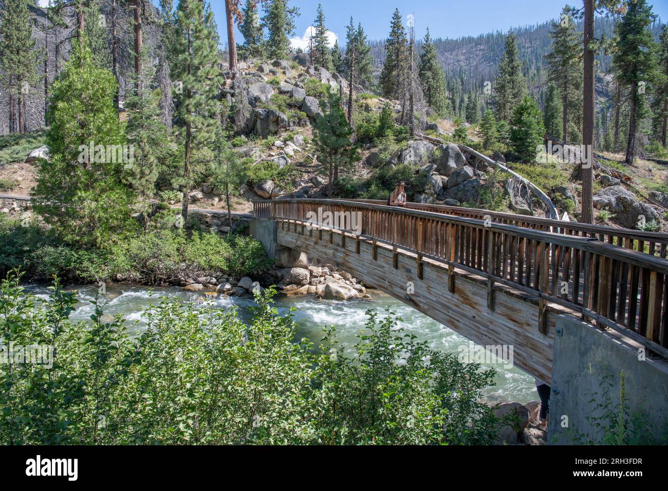 A wooden bridge over the middle fork of the Stanislaus river in the ...