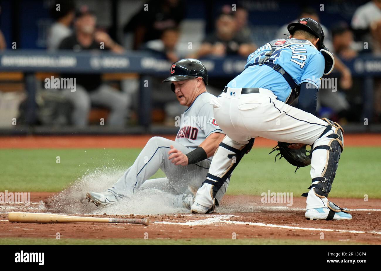 Cleveland Guardians' Kole Calhoun scores past Tampa Bay Rays catcher ...