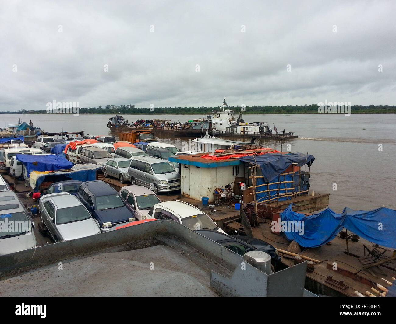 View of the barges about to head down the Congo river, from the top of ...