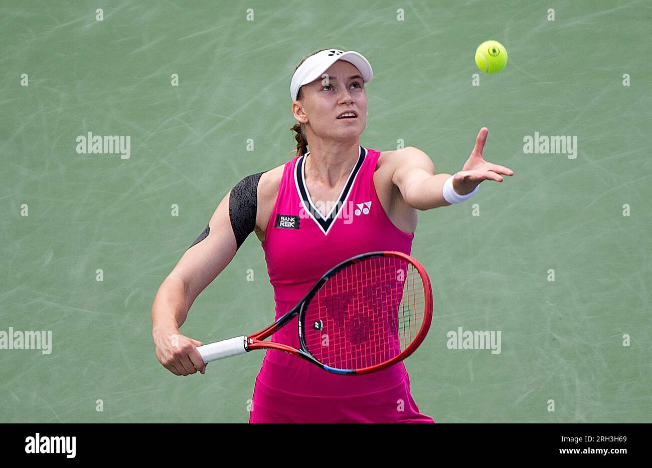 Montreal, Canada. 13th Aug, 2023. Elena Rybakina from Kazakhstan serves ...