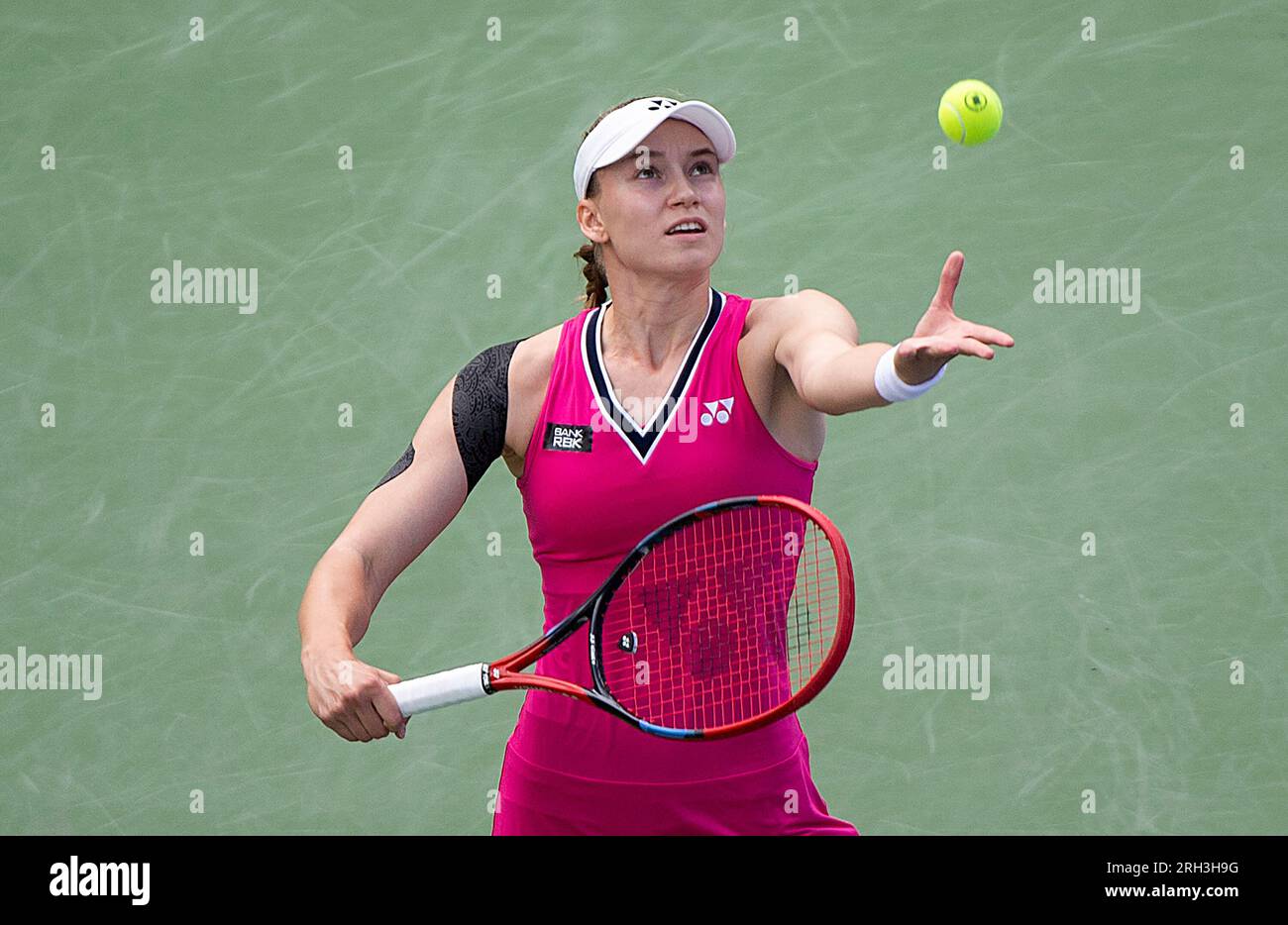 Elena Rybakina, from Kazakhstan, serves to Liudmila Samsonova, from ...