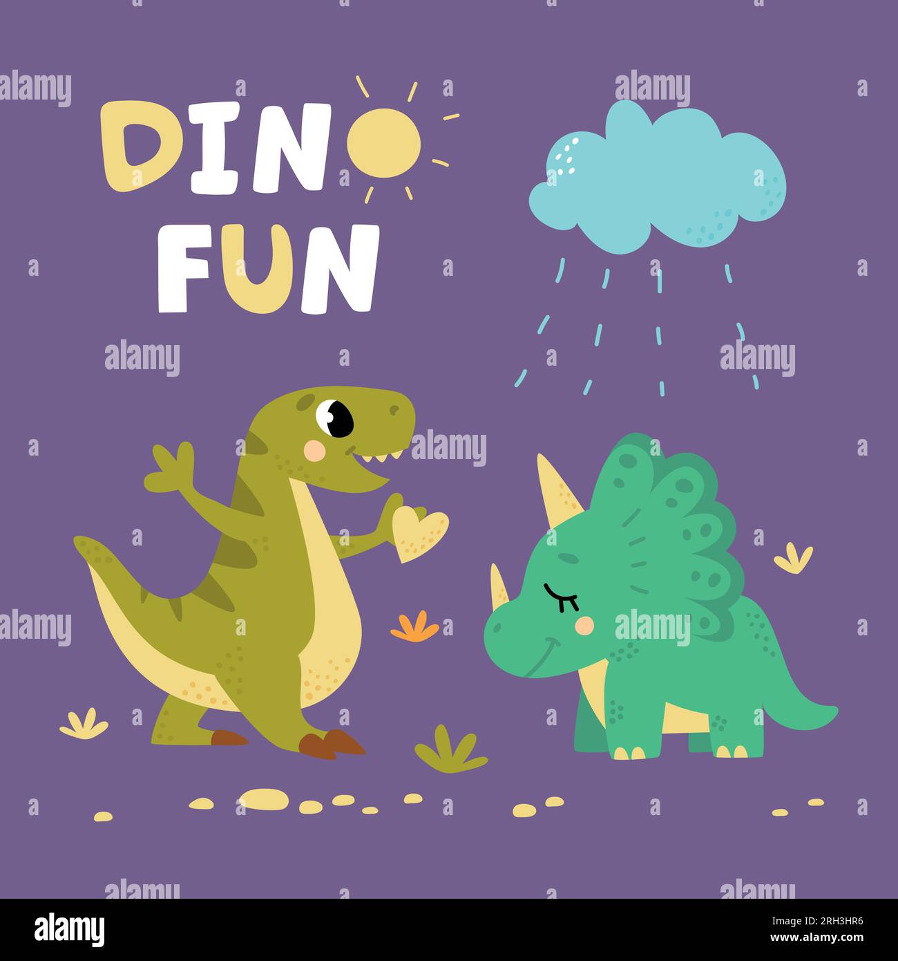 Dinosaurs poster for little baby fabric clothes. Funny dinos with cute ...