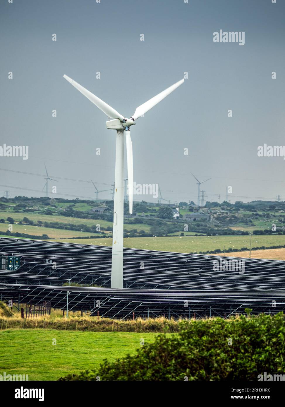 Wind Turbine and Solar Farm, Anglesey, Wales Stock Photo - Alamy