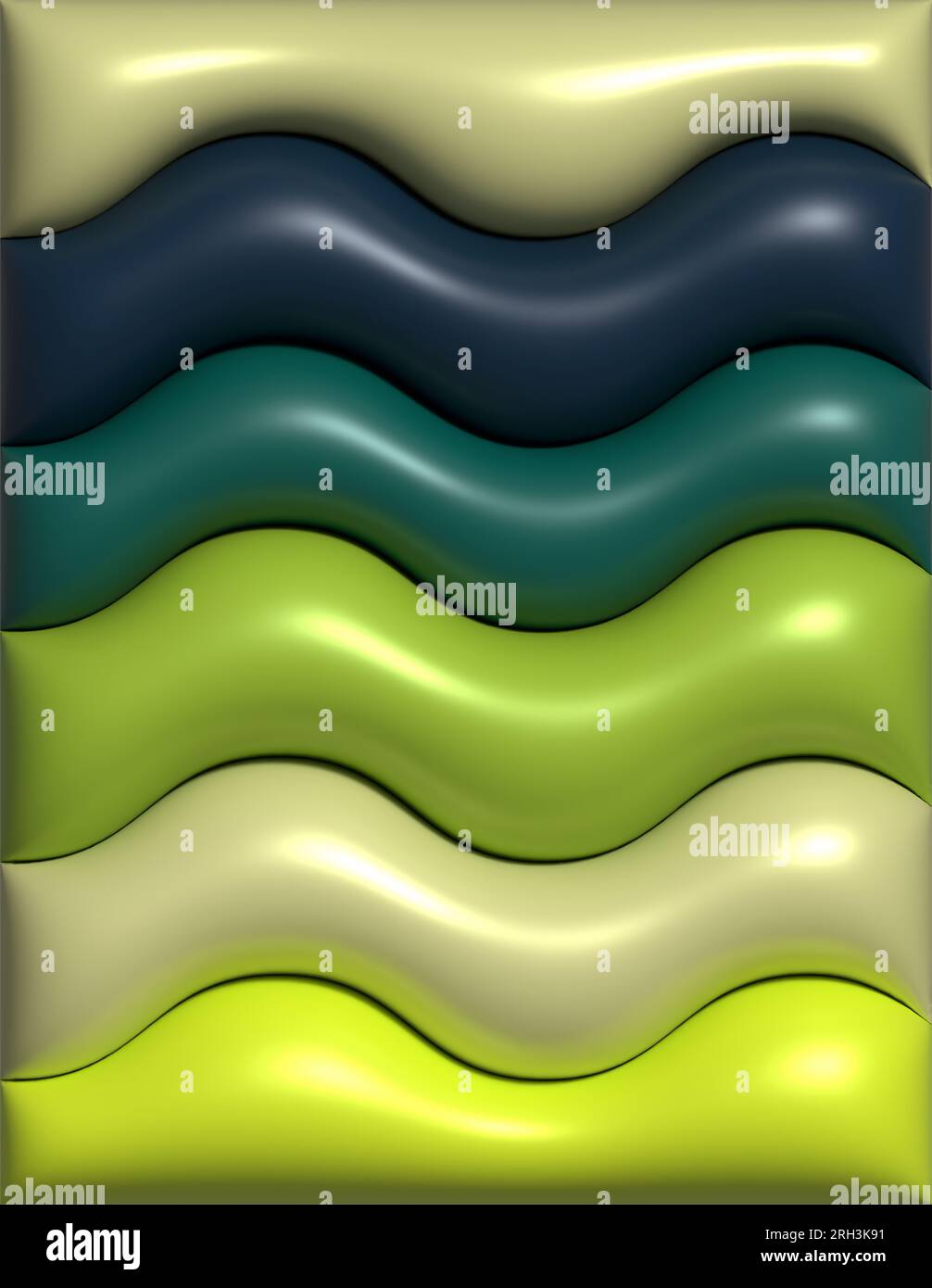 Abstract green background with curved inflated shapes, 3D rendering ...